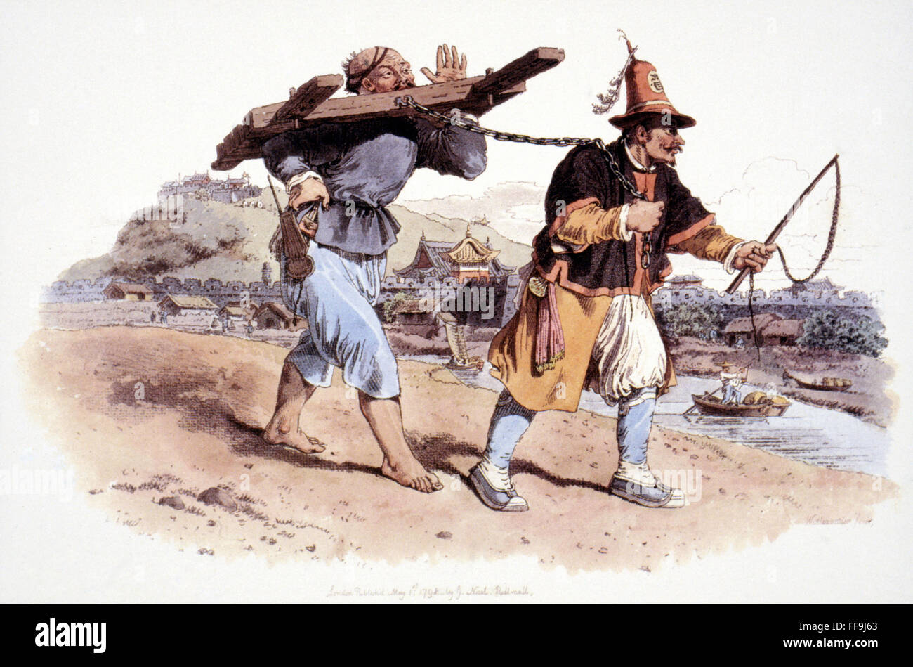 PUNISHMENT OF CANGUE. /nLithograph, 1798, after a watercolor, c1793, by ...