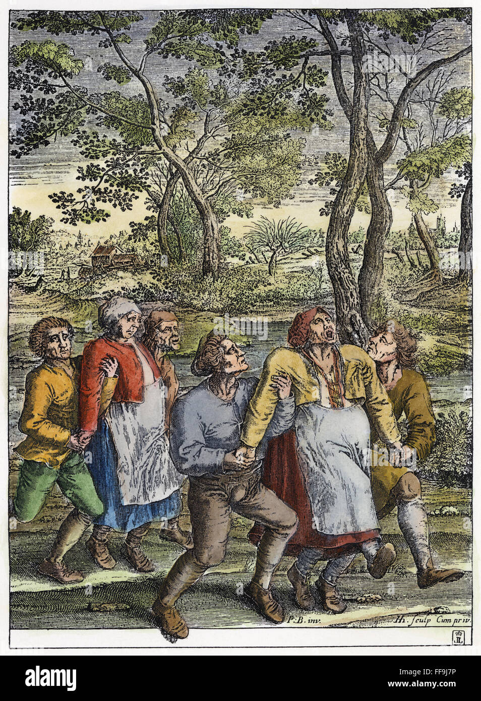 CHOREA HYSTERIA, 1642. /nVictims of the hysterical dancing mania of the ...
