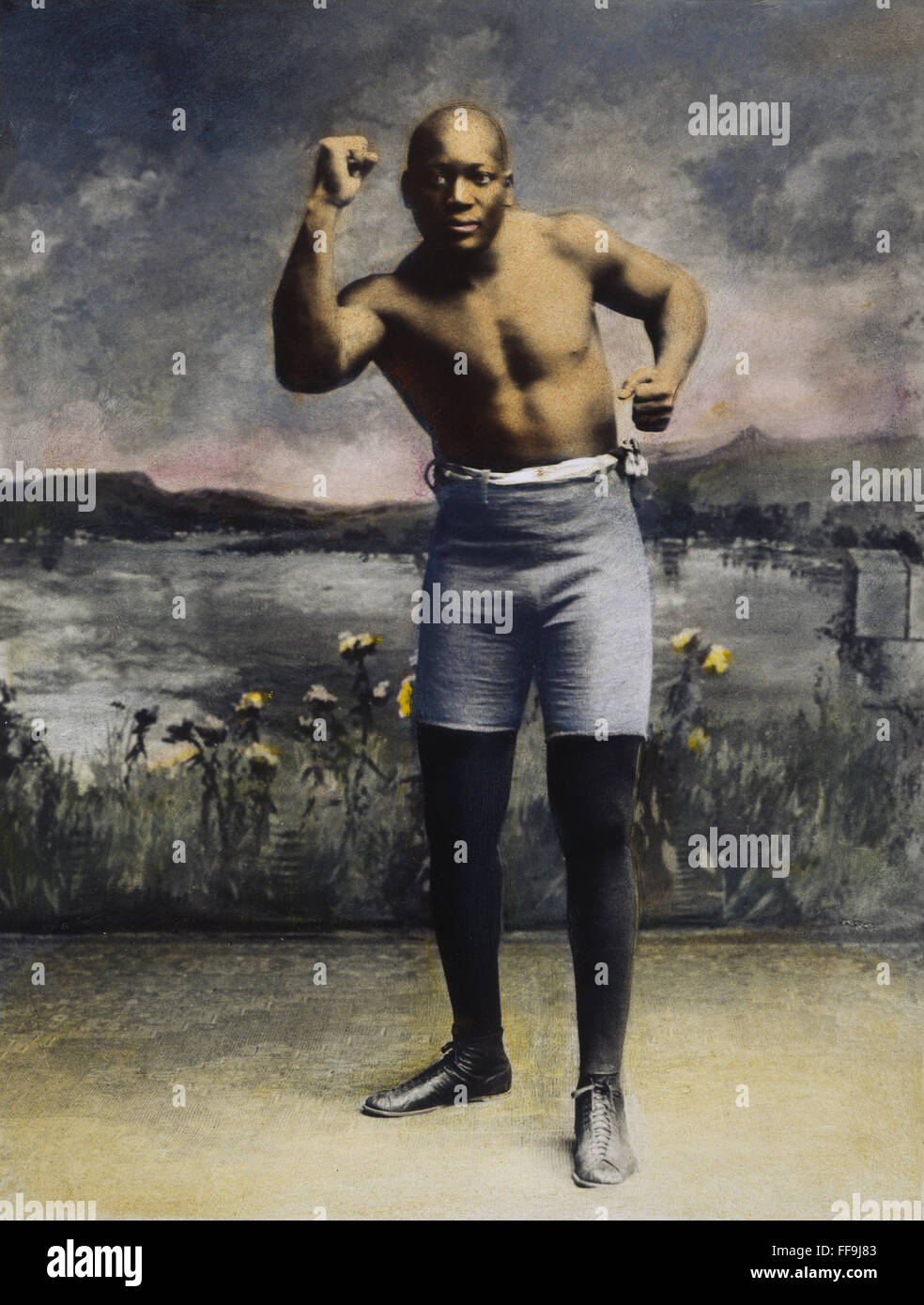 JACK JOHNSON (1878-1946). /nAmerican boxer. Oil over a photograph, 1910 ...
