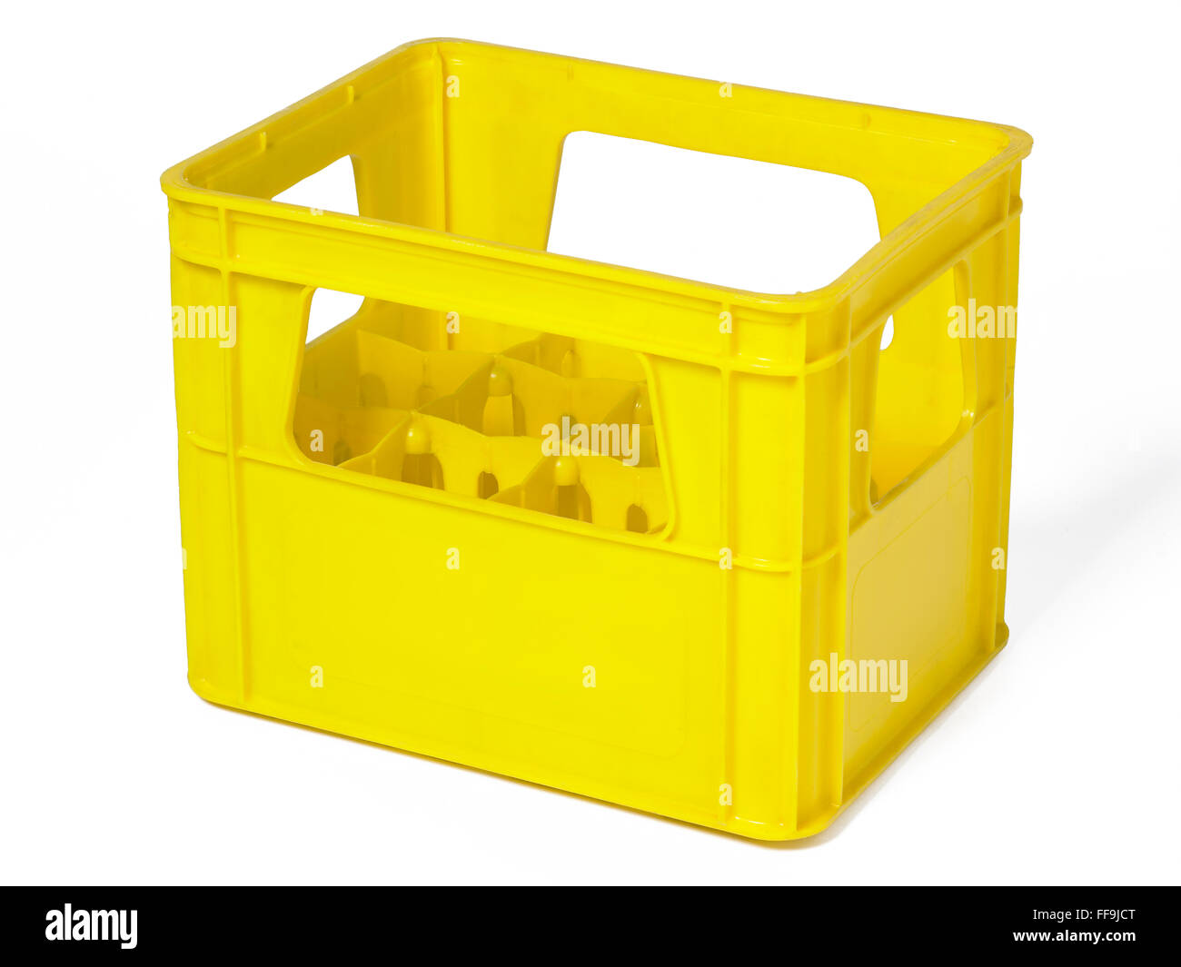 Yellow plastic case for bottles isolated on white. Horizontal Stock ...