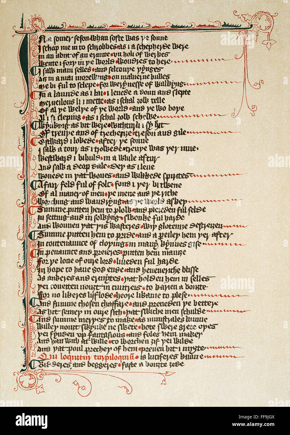 LANGLAND: MANUSCRIPT, c1375. /nA manuscript page from the Middle ...