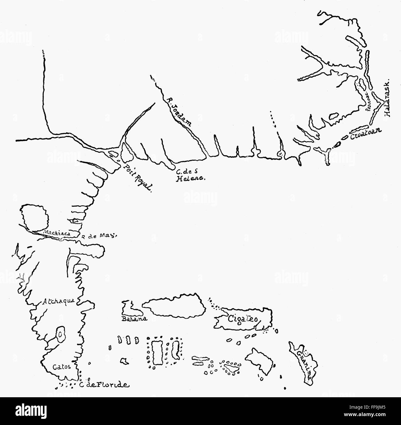 MAP OF NORTH AMERICA, 1585. /nJohn White's map of America's eastern ...