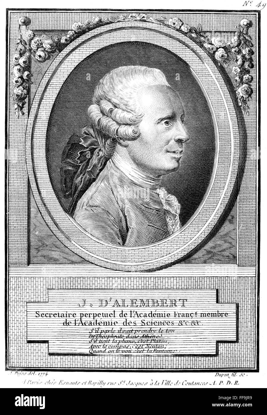 JEAN LE ROND D' ALEMBERT /n(1717-1783). French mathematician, scientist ...