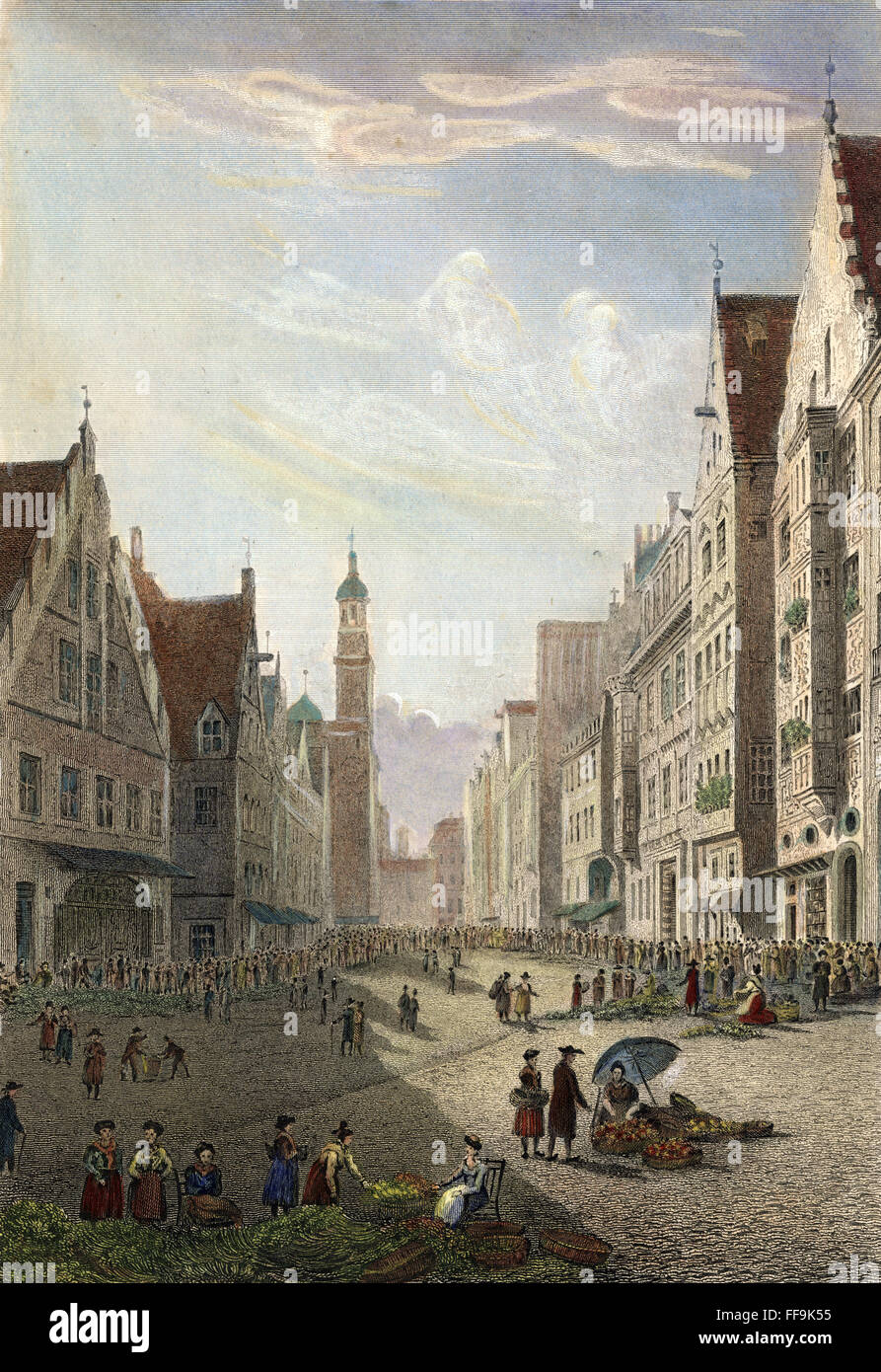 AUGSBURG, 1821. /nKarolinen-Strasse, Augsburg. Etching and engraving ...