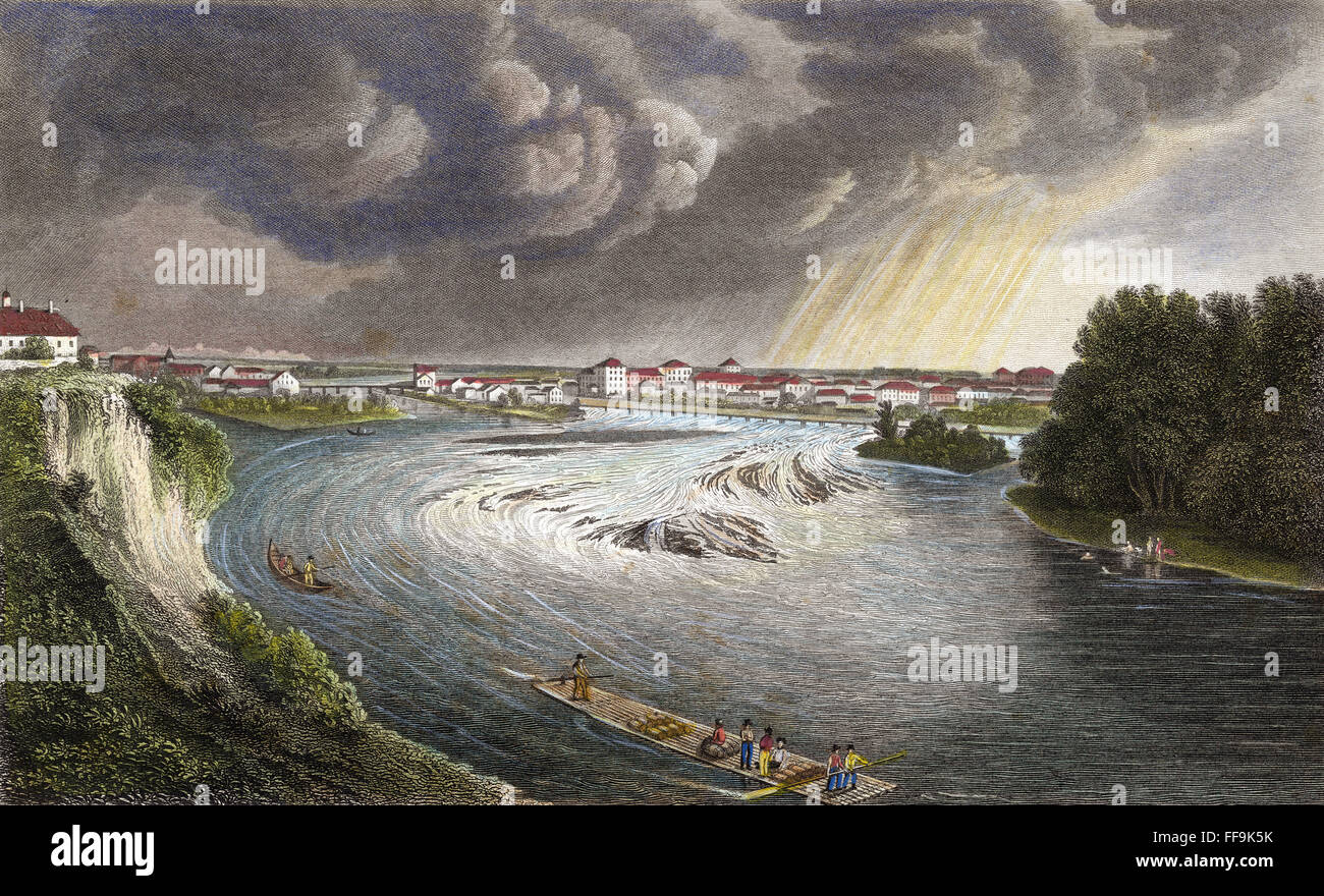 MUNICH, GERMANY, 1822. /nThe Isar at Munich. Etching and engraving ...
