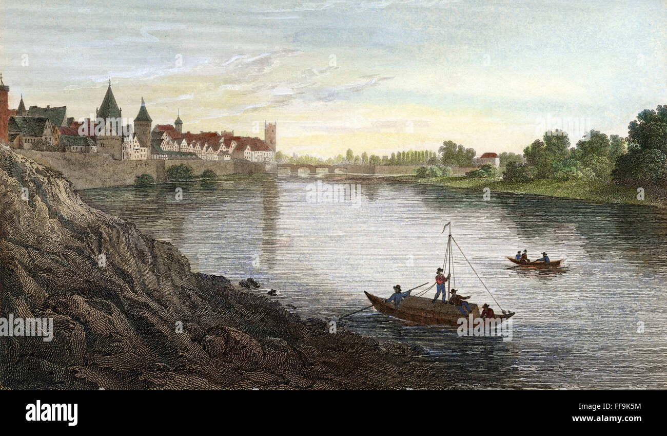 DANUBE: ULM, 1821. /nA view of the Danube at Ulm, Germany. Steel ...