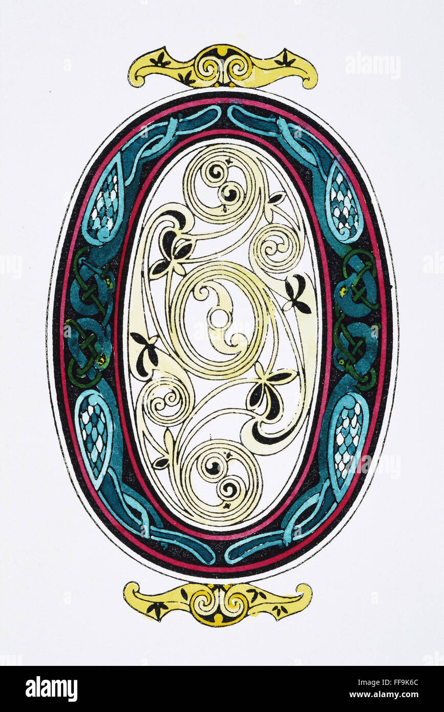 IRISH INITIAL 'O'. /nLine rendering from an early Irish initial "O" of ...
