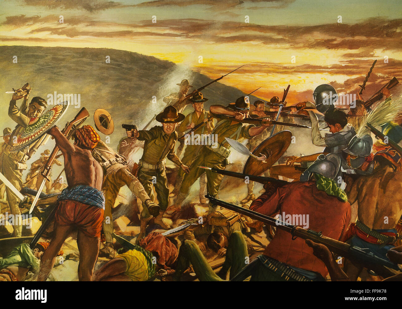 PHILIPPINES BATTLE, 1913. /nThe 8th Infantry of the U.S. Army and Philippine Scouts battling ...