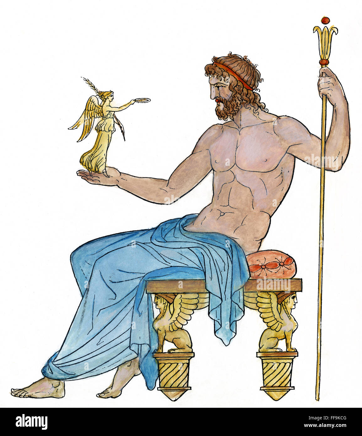 ZEUS AND ATHENA. /nLine engraving after an antique vase figure Stock ...