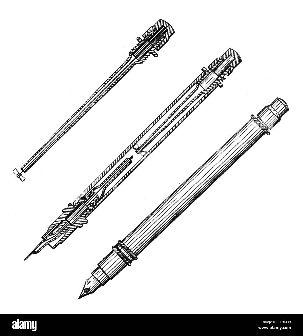 STYLOGRAPHIC, 1850. /nU.S. Patent stylographic pen. Engraving, 1850 ...