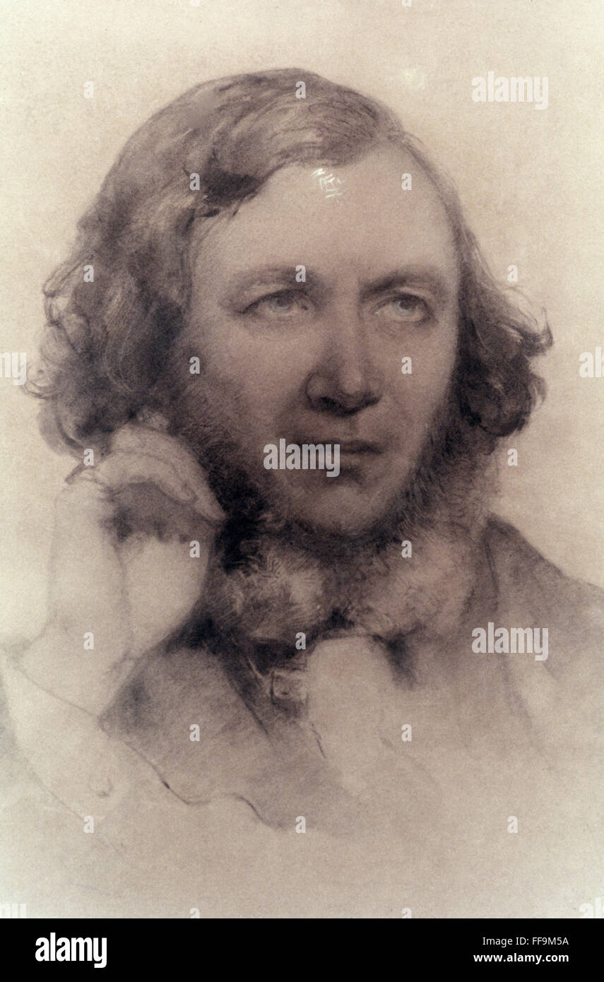 ROBERT BROWNING (1812-1889). /nEnglish poet. Chalk drawing, 1859, by ...