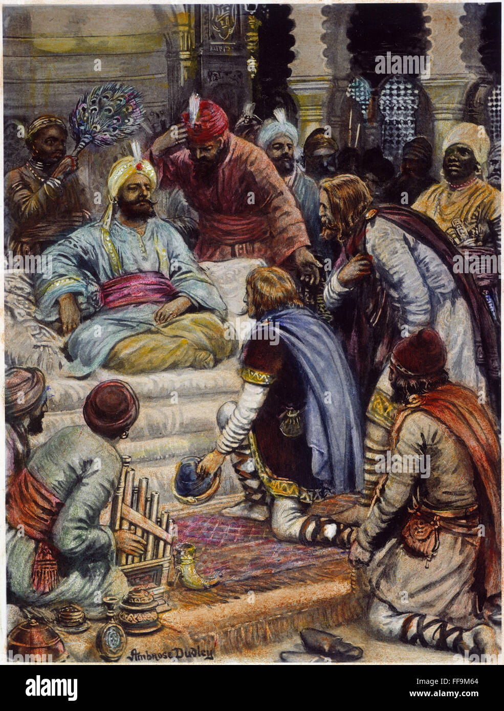 HARUN ar-RASHID (763?-808). /nFifth caliph. Receiving an embassy from ...