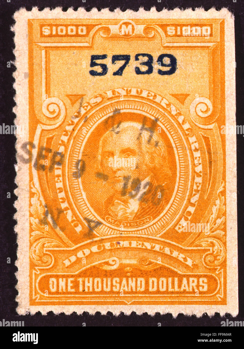 JAMES MADISON STAMP. /nPresident James Madison on a $1,000 U.S ...