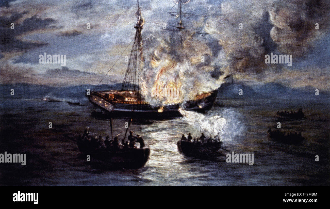 BRITISH SCHOONER, 1772. /nBurning of the British schooner Gaspee in ...