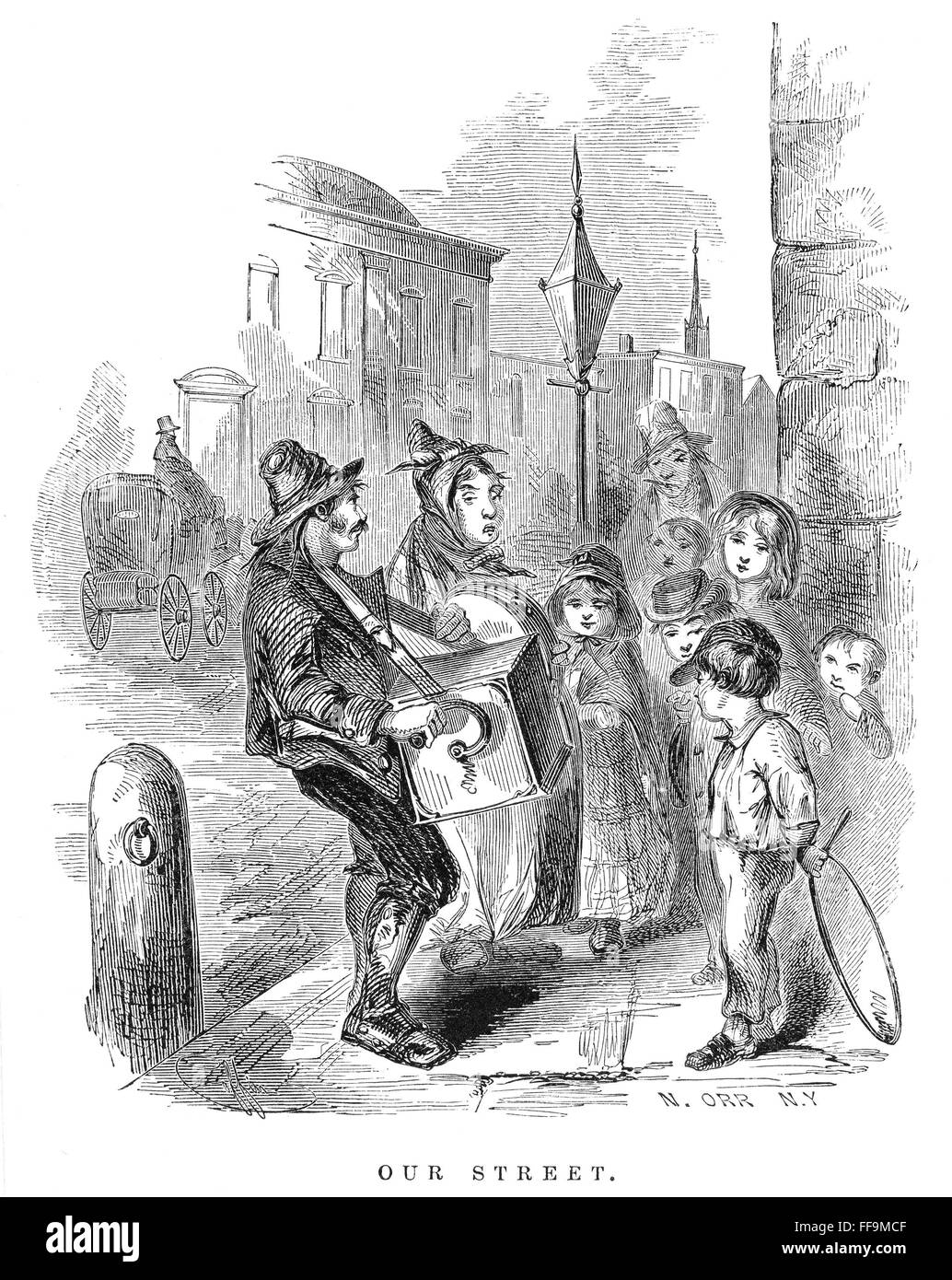 STREET MUSICIANS, 1854. /n'Our Street.' Wood engraving, American, 1854 ...