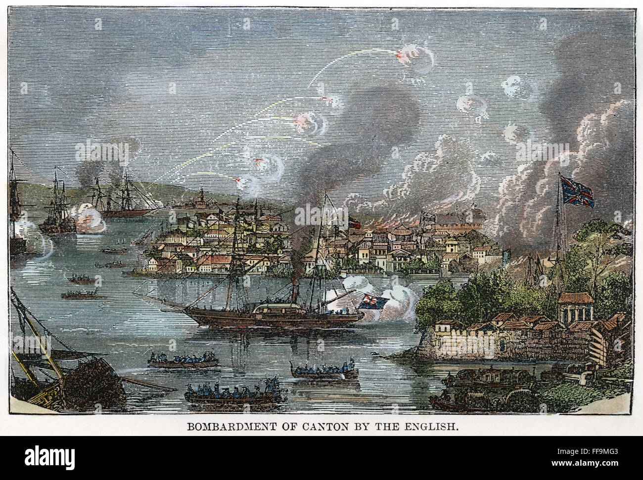 FIRST OPIUM WAR, 1841. /nThe bombardment of Canton, China, by the ...