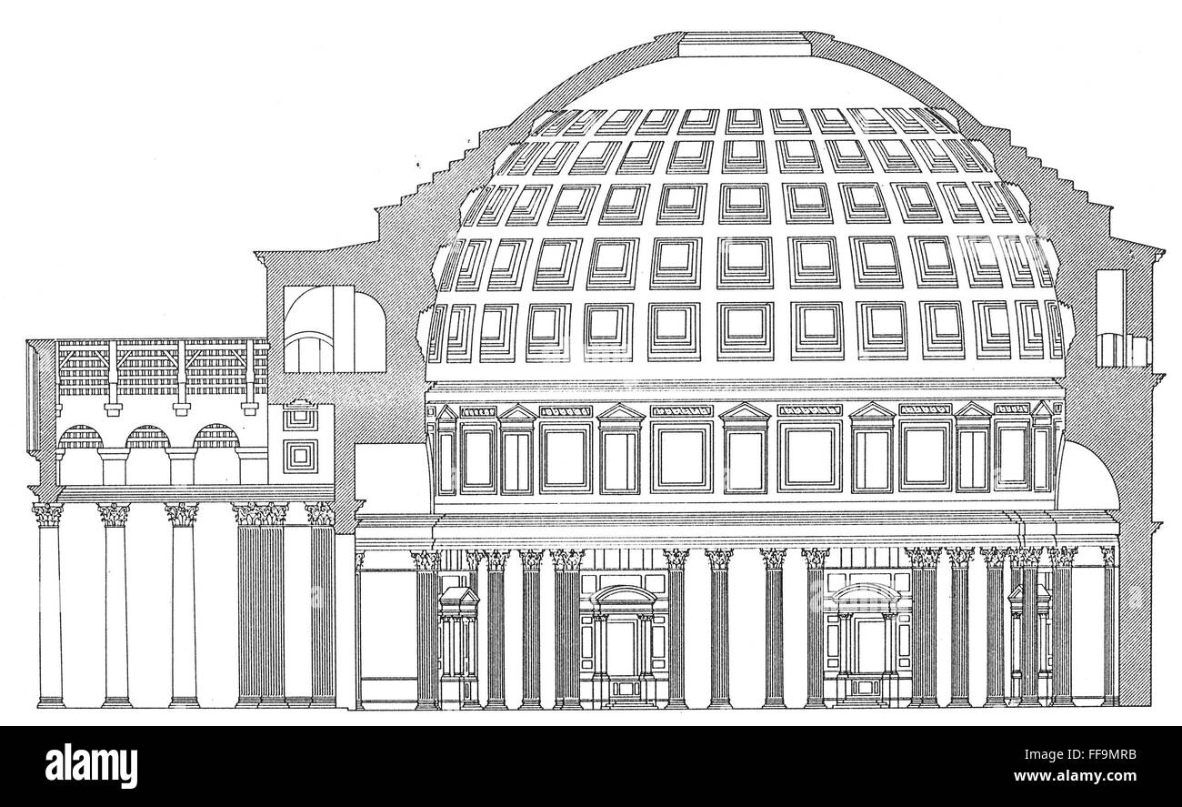 ROMAN PANTHEON. /nA modern diagram of the cross section of the Pantheon ...