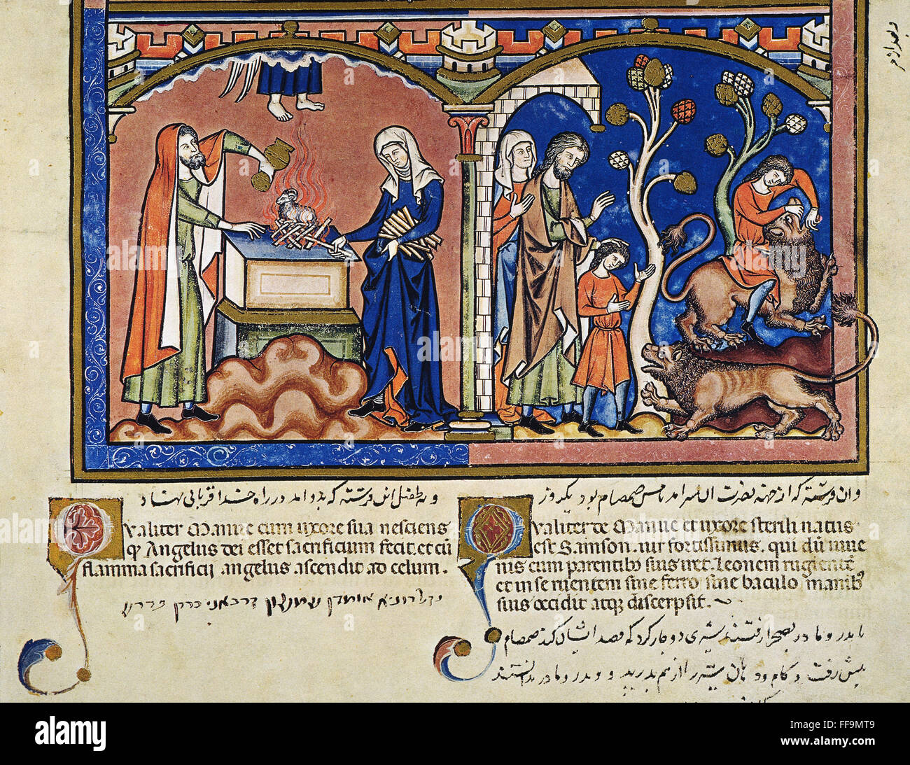 SAMSON FIGHTING A LION. /nThe sacrifice of Manoah and his wife ...