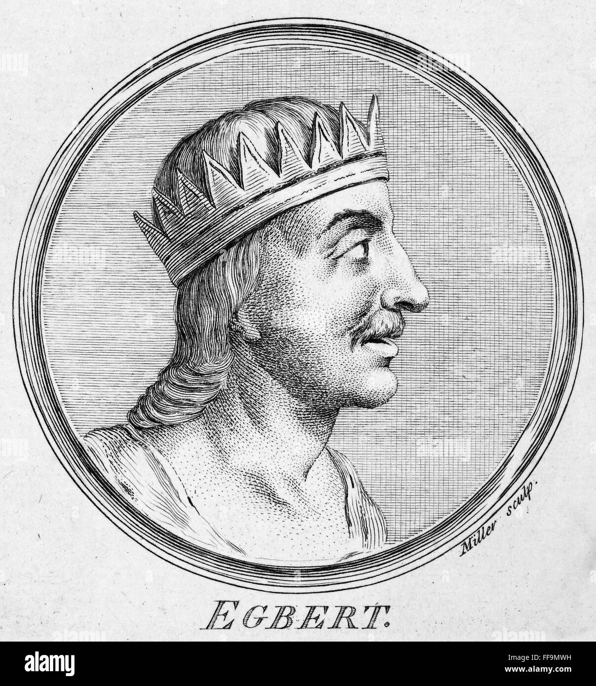 EGBERT (784?-839?). /nKing of West Saxons (802-839). Line engraving ...