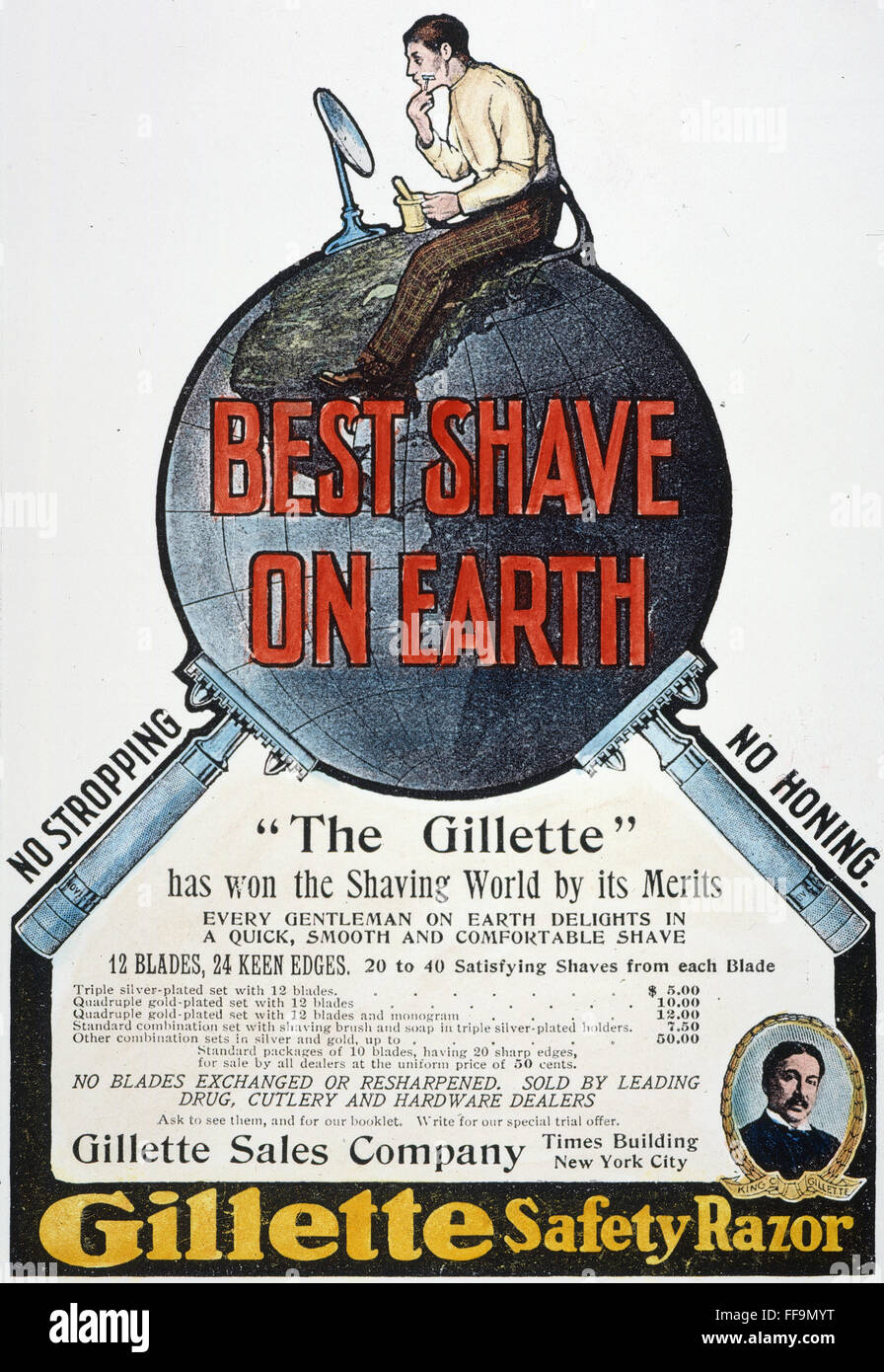 GILLETTE RAZOR AD, 1906. /nAmerican newspaper advertisement, 1906, for ...