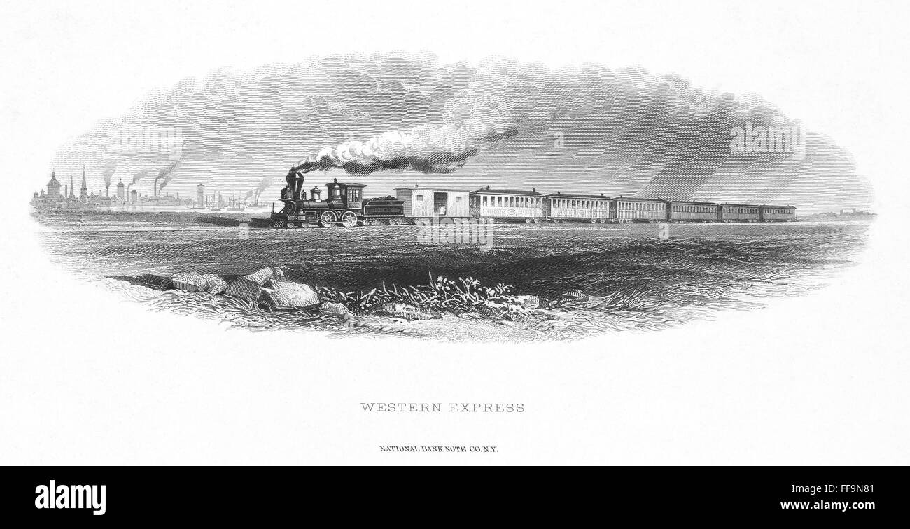 RAILROAD LOCOMOTIVE, 1870. /nAmerican bank note engraving, c1870 Stock ...