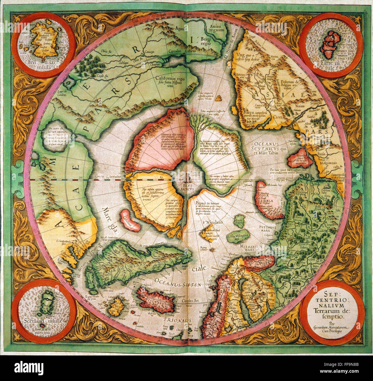 MAP OF ARCTIC REGION, 1595. /nGerardus Mercator's map of the Arctic ...