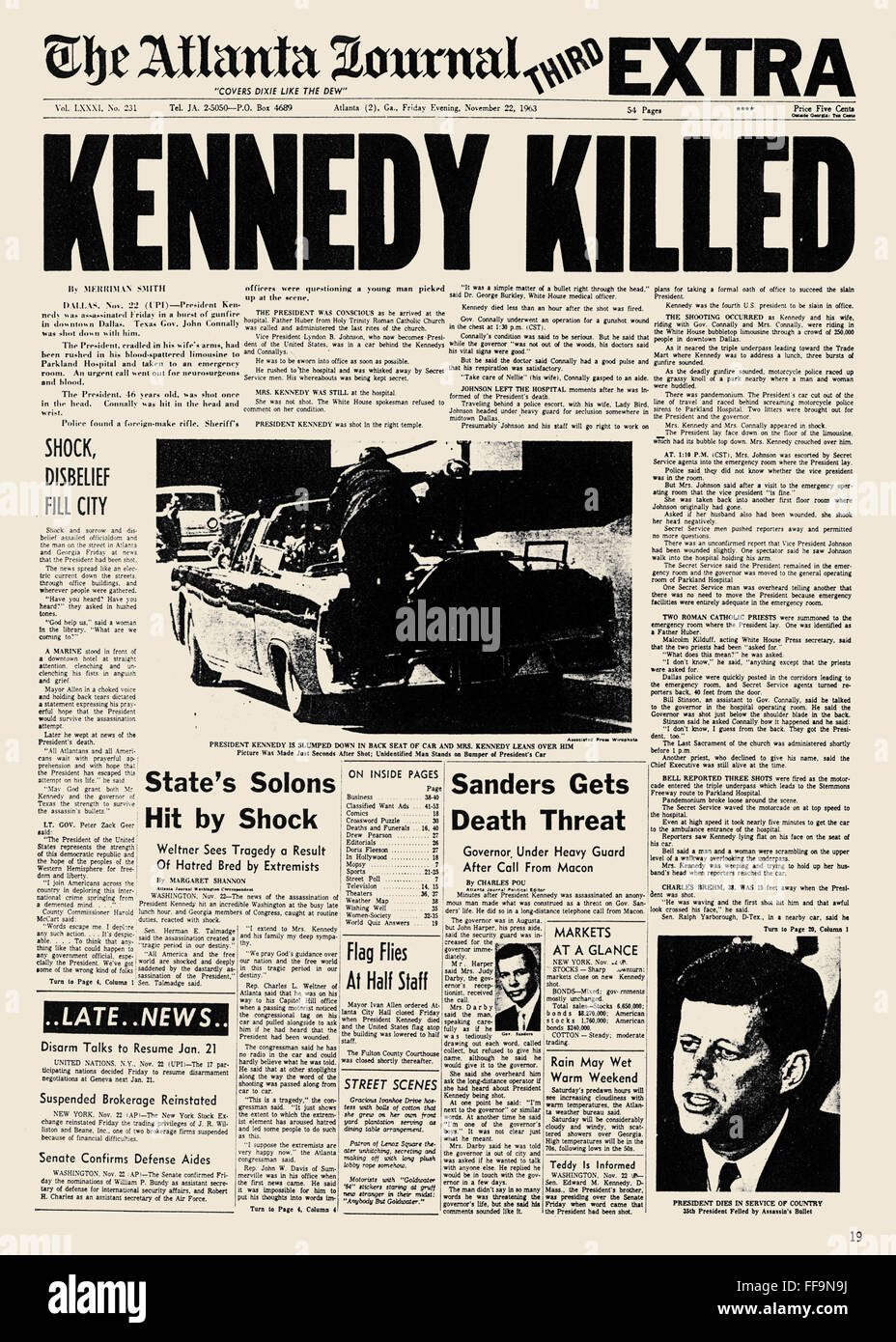 KENNEDY ASSASSINATION, 1963. /nThe banner headline of the 'The Atlanta ...