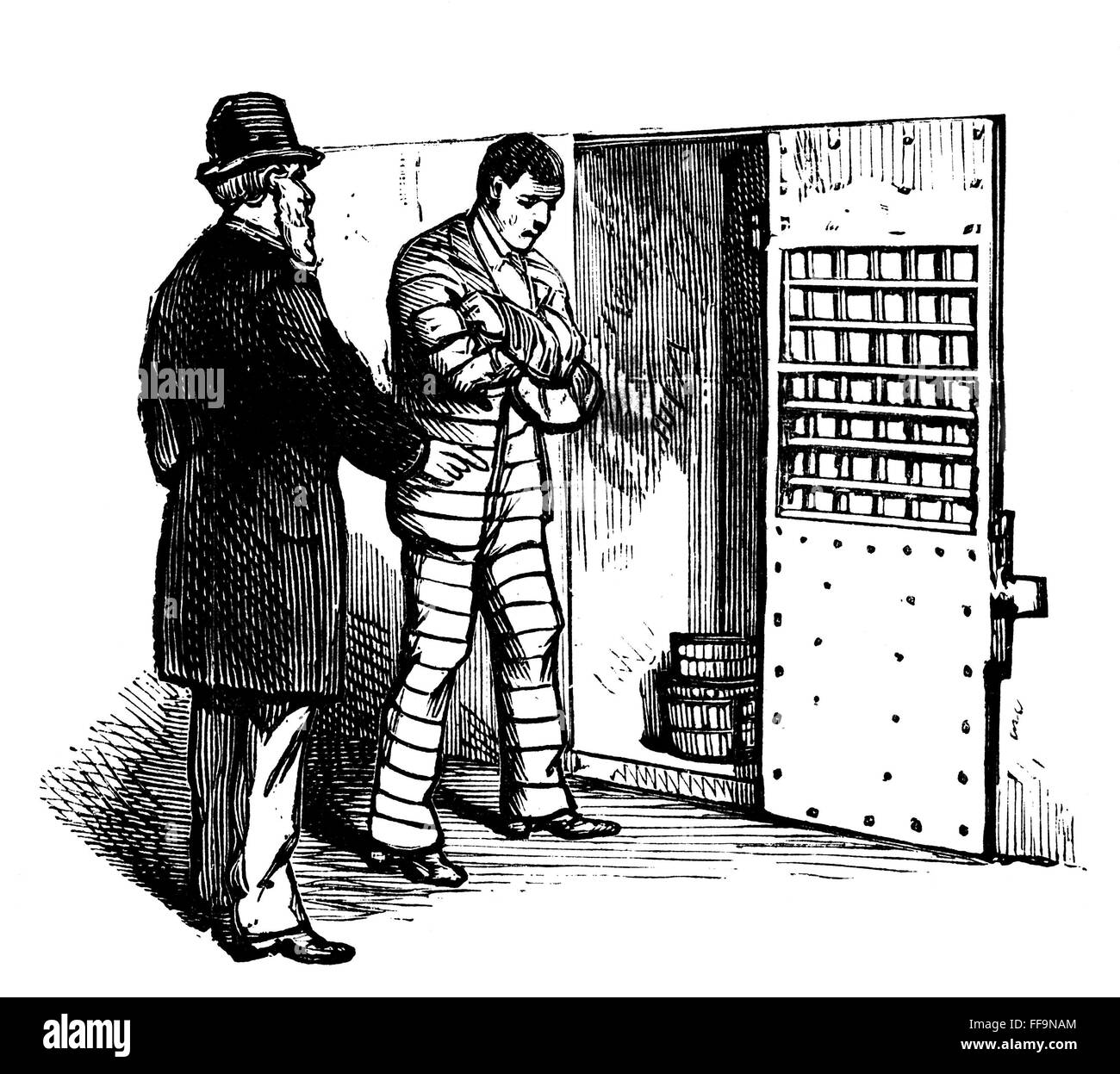 SING SING PRISON, 1878. /nA prisoner assigned to his cell at Sing Sing ...