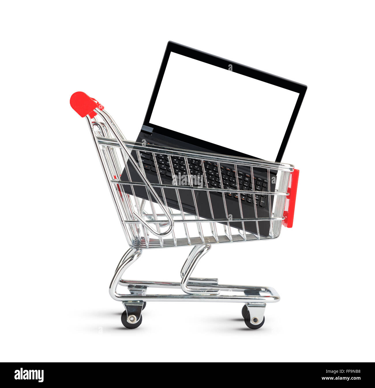 Shopping cart with laptop Stock Photo - Alamy