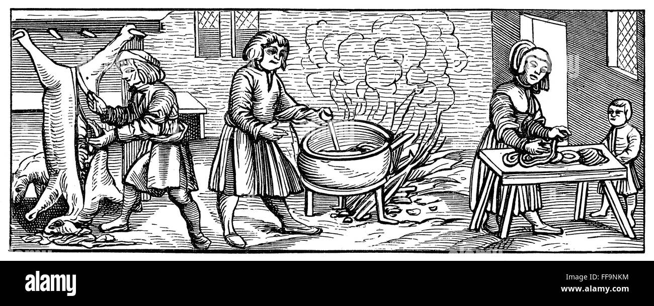 KITCHEN, 1518. /nInterior of a kitchen in the 16th century. Woodcut ...