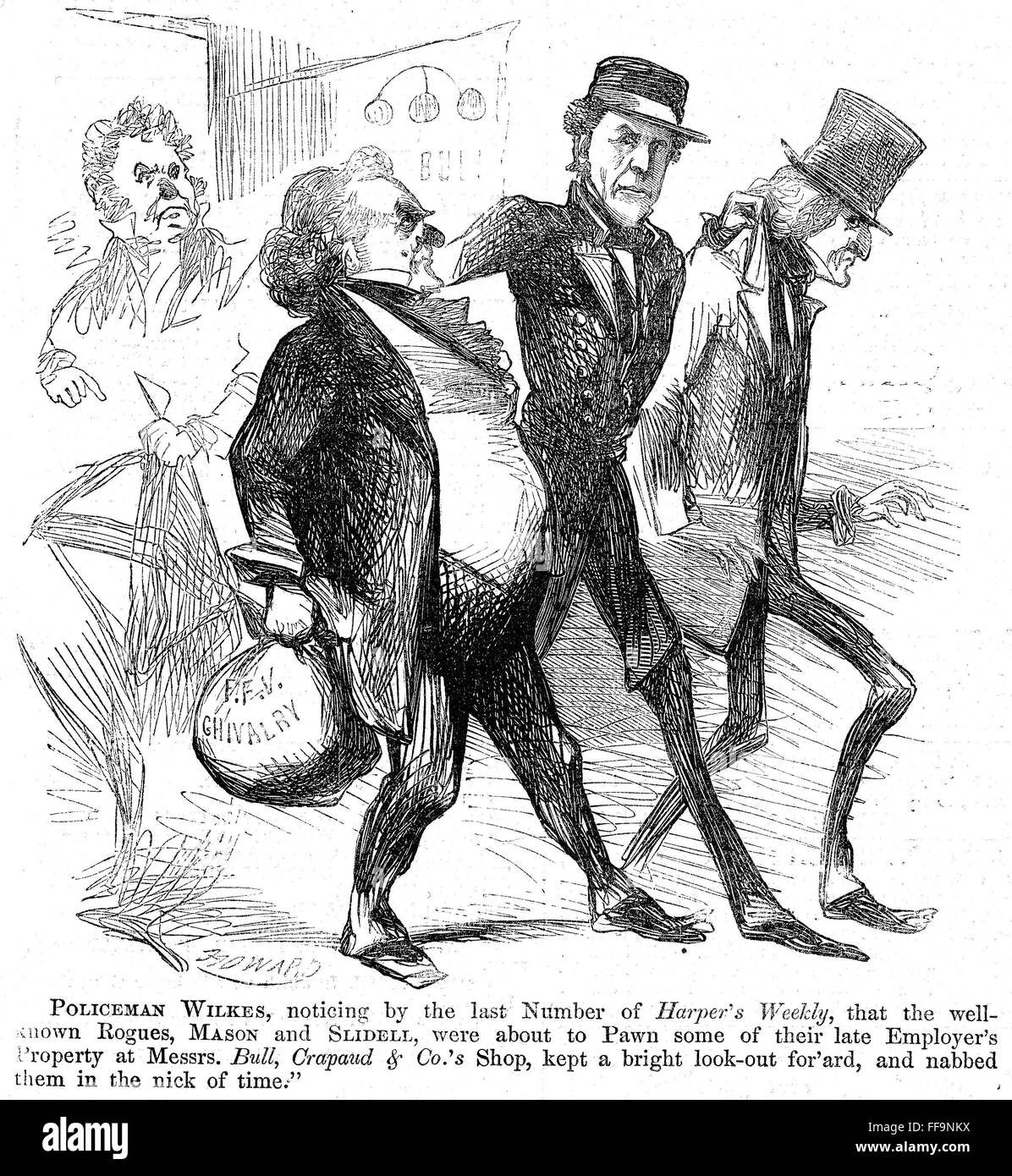 CIVIL WAR: CARTOON, 1861. /nCaptain Charles Wilkes of the USS 'San ...