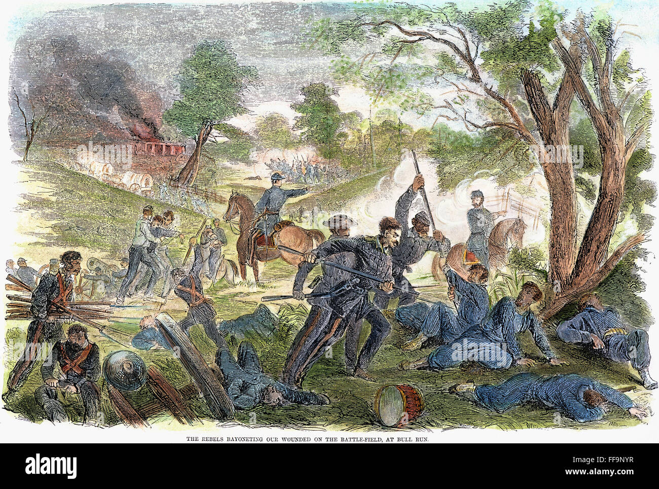 BULL RUN: REBEL BAYONETS. /nConfederate soldiers bayoneting wounded ...