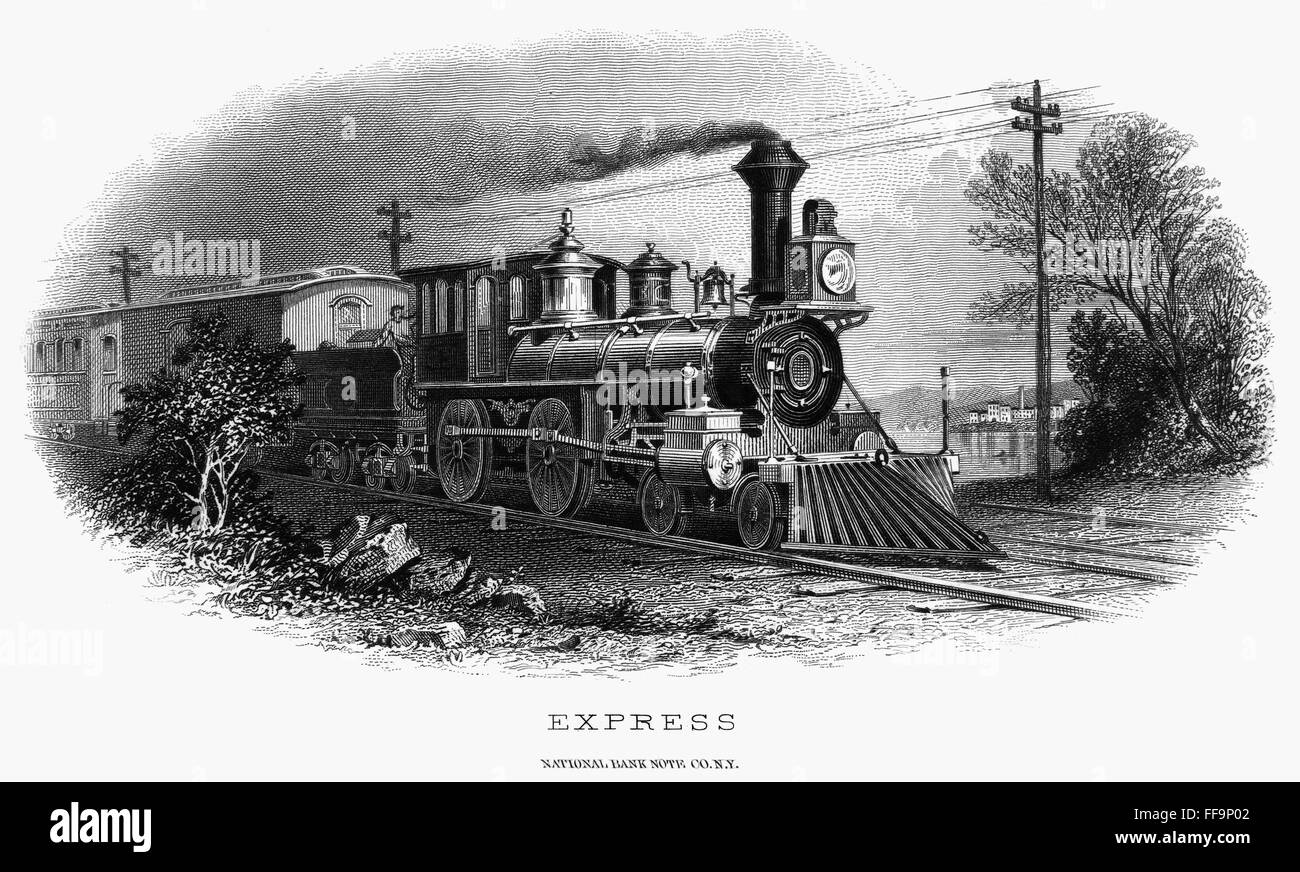 AMERICAN LOCOMOTIVE, c1870. /nAmerican banknote engraving, c1870 Stock ...