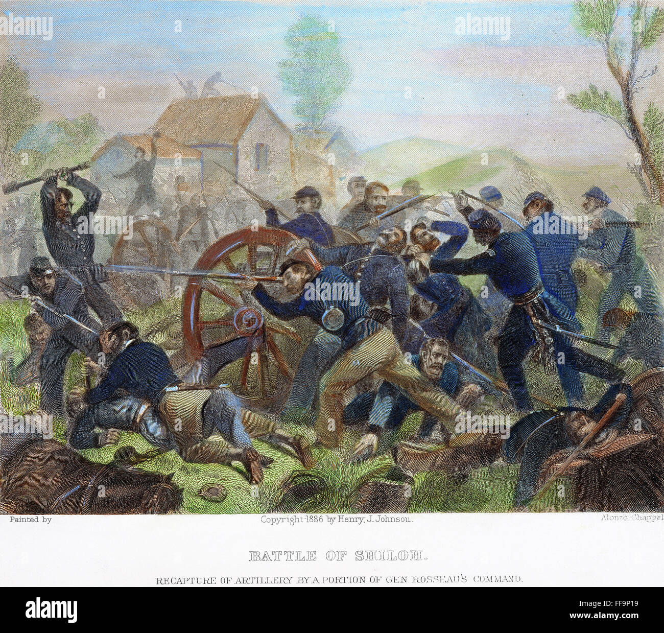 BATTLE OF SHILOH, 1862. /nRecapture of artillery by Union forces during ...