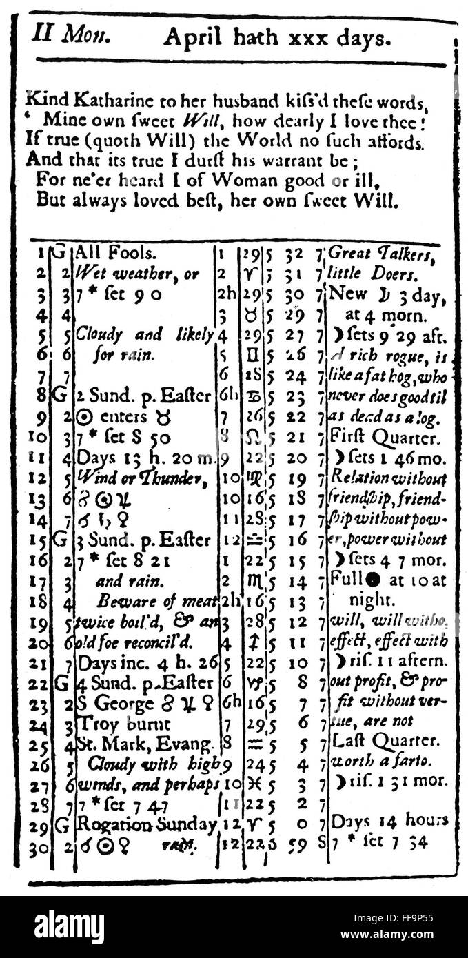 POOR RICHARD'S ALMANAC. /nThe calendar for April from the first number ...