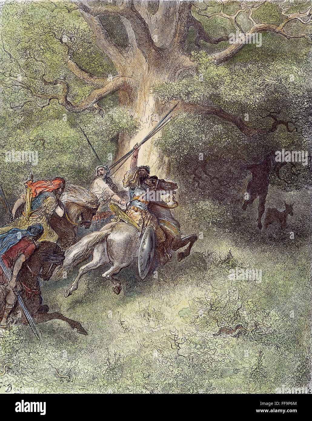 ABSALOM: DEATH. /nThe Death of Absalon (II Samuel 18: 9-14). Wood ...