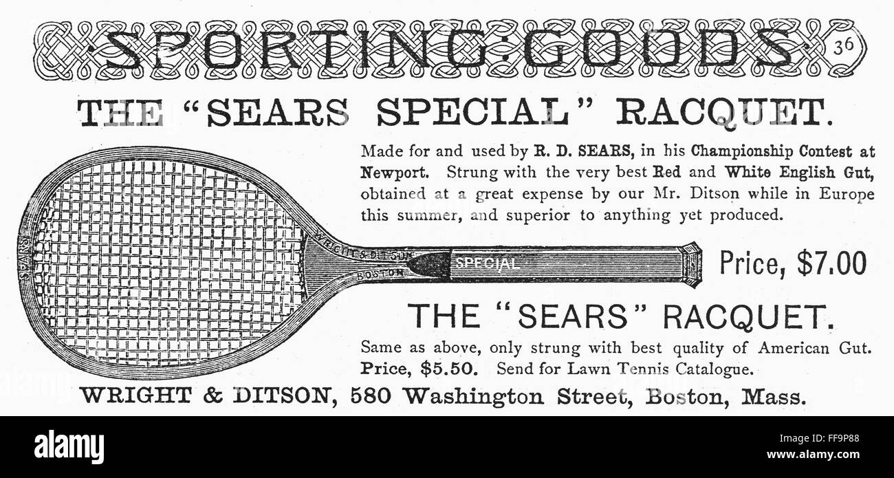 TENNIS RACKET, 1887. /nAmerican magazine advertisement Stock Photo - Alamy