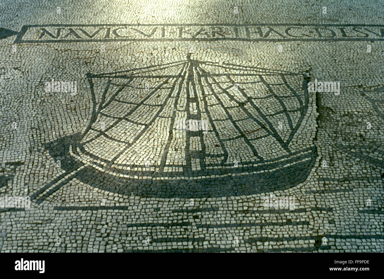 A ROMAN MERCHANT SHIP. /nMosaic from Ostia Antica Stock Photo - Alamy