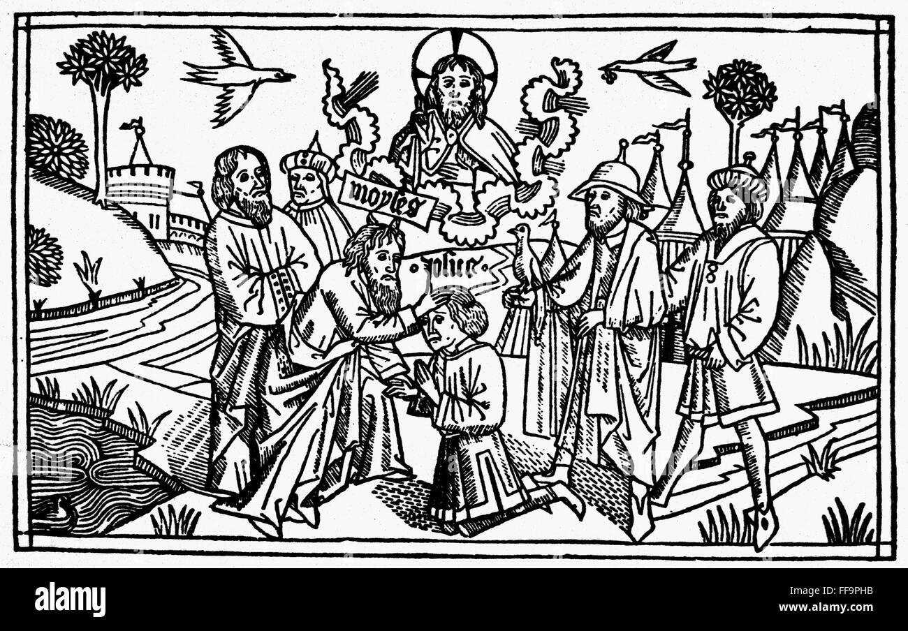 MOSES BLESSING JOSHUA. /nMoses blesses the kneeling Joshua and inducts him into the leadership ...