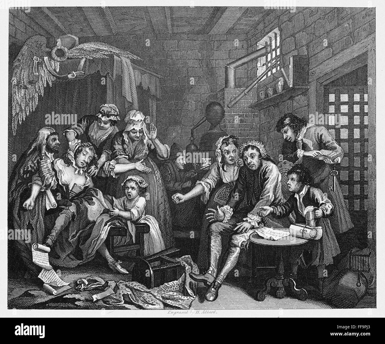 HOGARTH: RAKE'S PROGRESS. /n'Prison Scene.' Steel engraving, c1840 ...