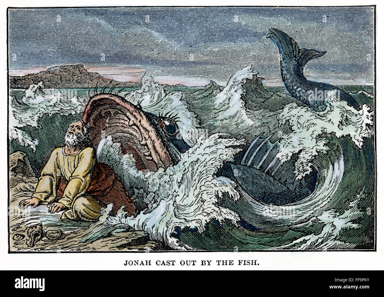 JONAH. /nJonah is cast forth by the whale (Jonah 2:10). Wood engraving ...