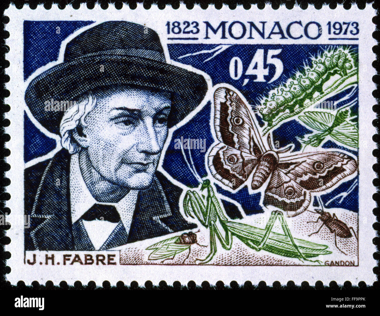 JEAN HENRI FABRE (1823-1915). /nFrench entomologist. On a Monaco postage stamp, 1973 Stock Photo ...