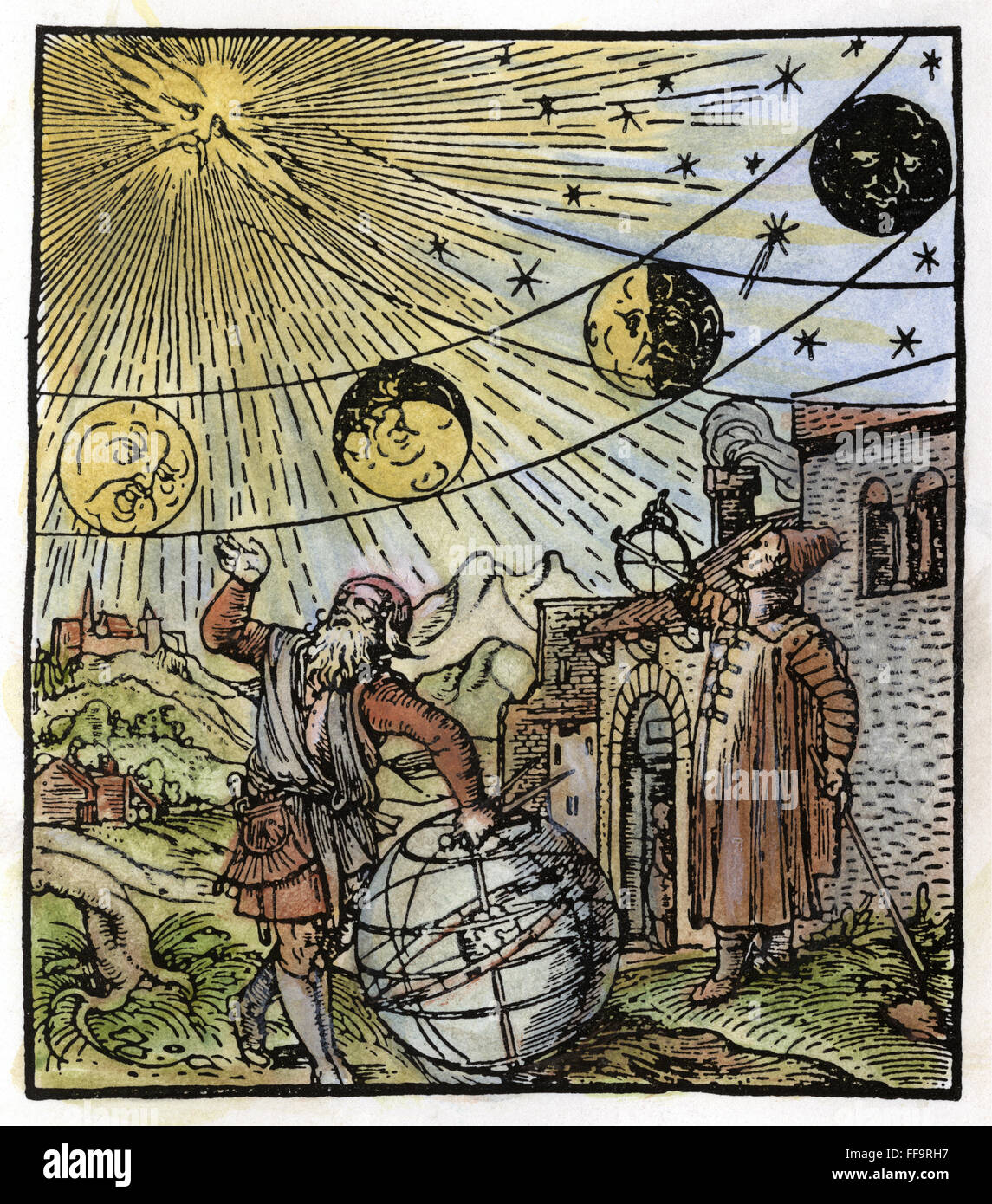 PHASES OF THE MOON. /nWoodcut designed by Hans Holbein the Younger from ...