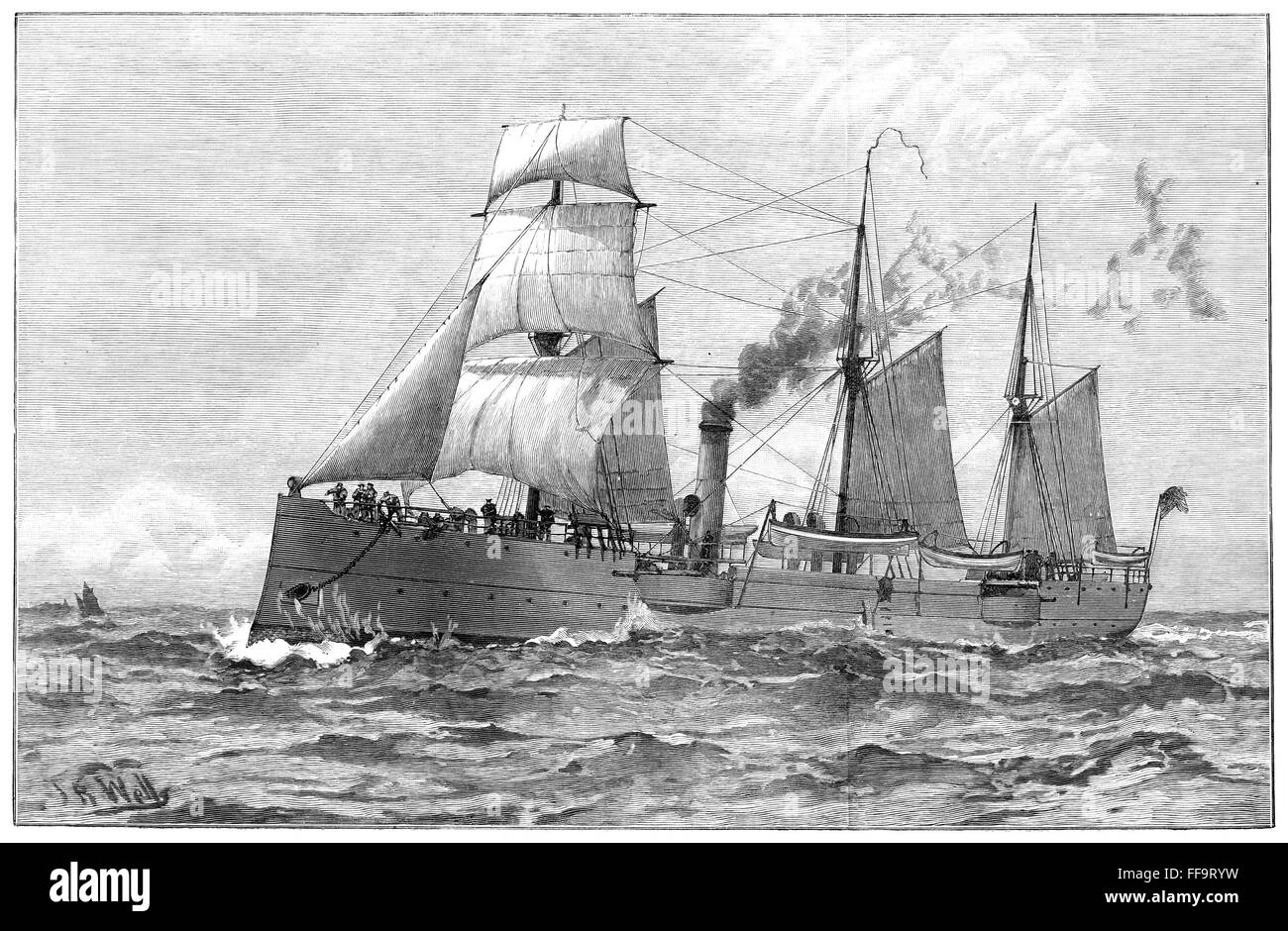 USS 'PETREL,' 1890. /nThe gun vessel USS 'Petrel.' Wood engraving, 1890 ...