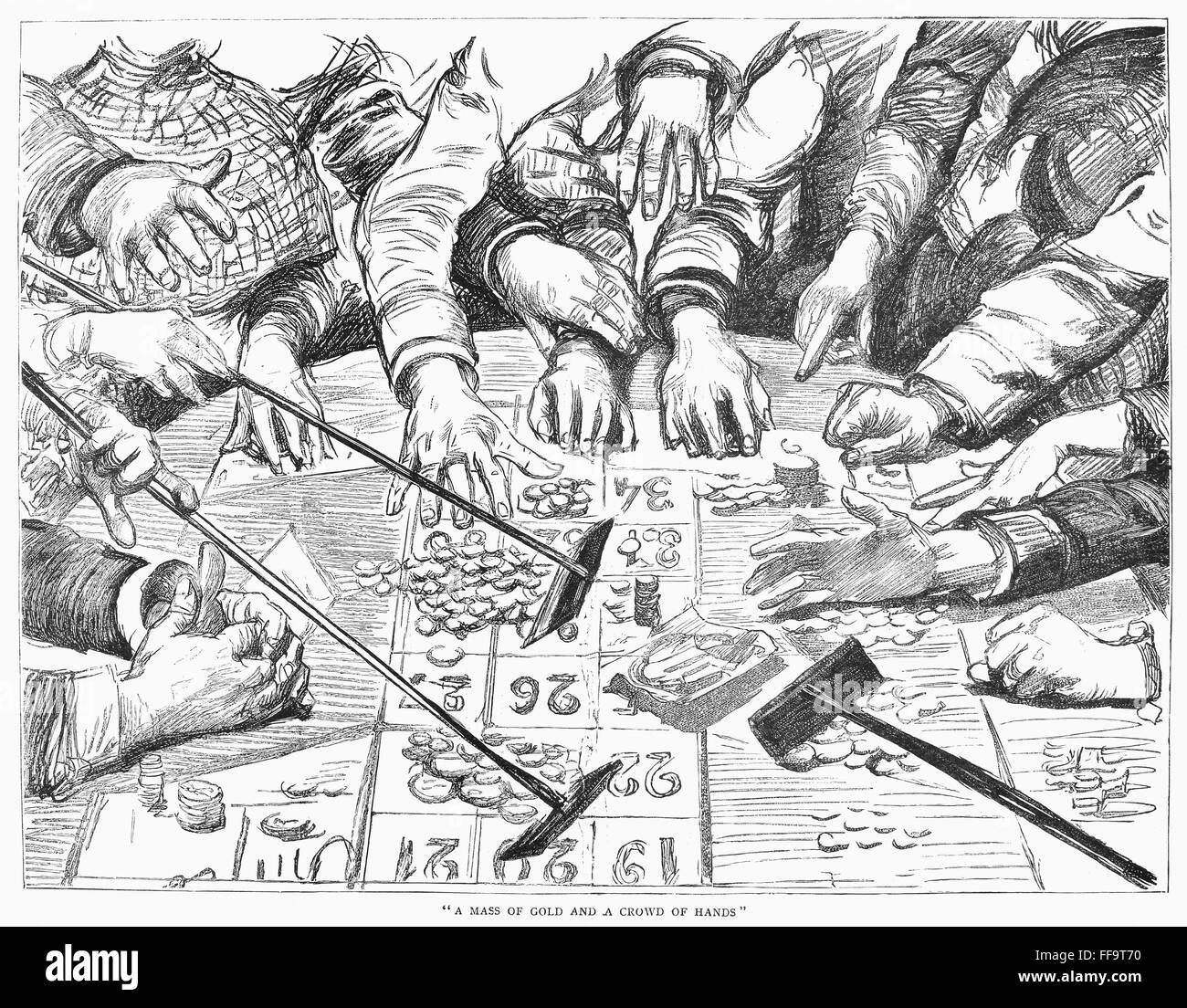 GAMBLING TABLE, 1886. /n'A Mass of Gold and a Crowd of Hands.' Scene at ...