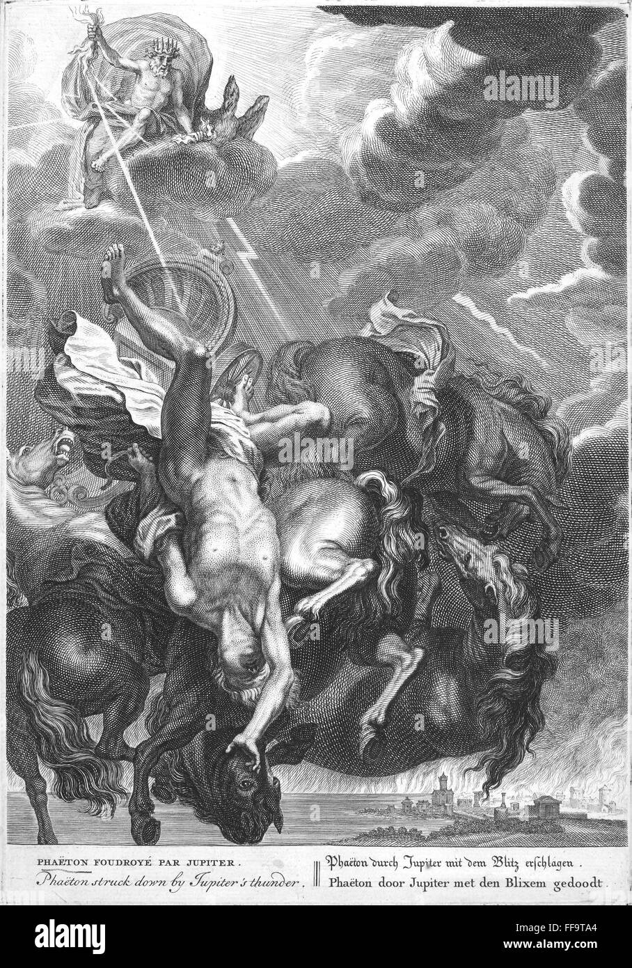 MYTHOLOGY: PHAETON. /nPhaeton struck down by Zeus' thunder. Copper ...