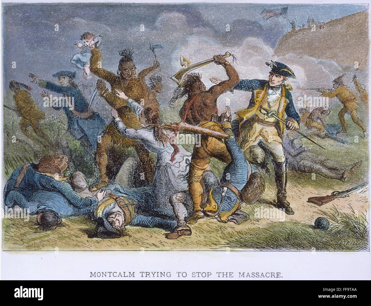 FORT WILLIAM HENRY, 1757. /nGeneral Montcalm attempting to halt the ...