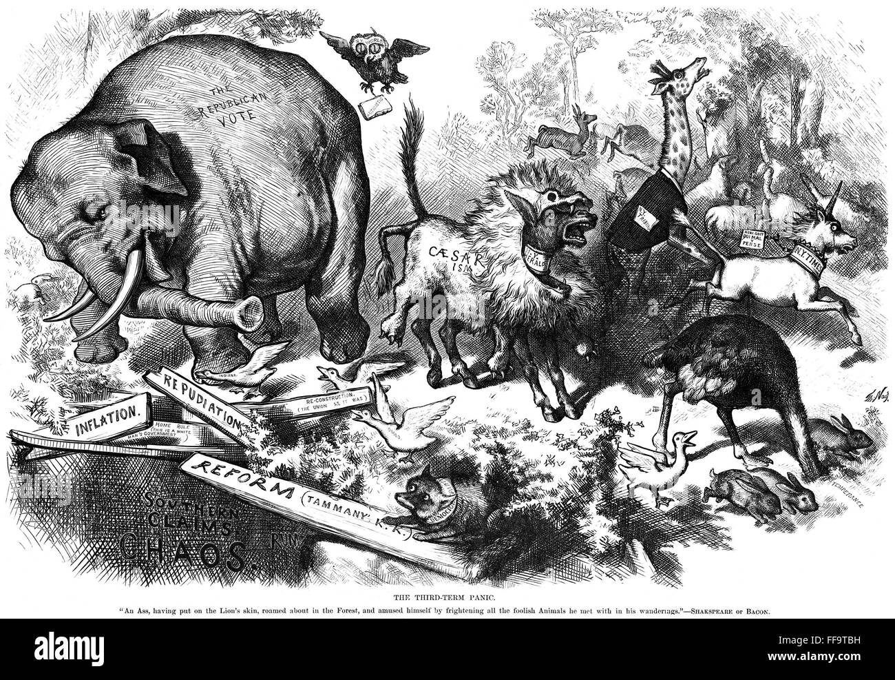 REPUBLICAN ELEPHANT, 1874. /n'The Third-Term Panic.' An 1874 cartoon by ...