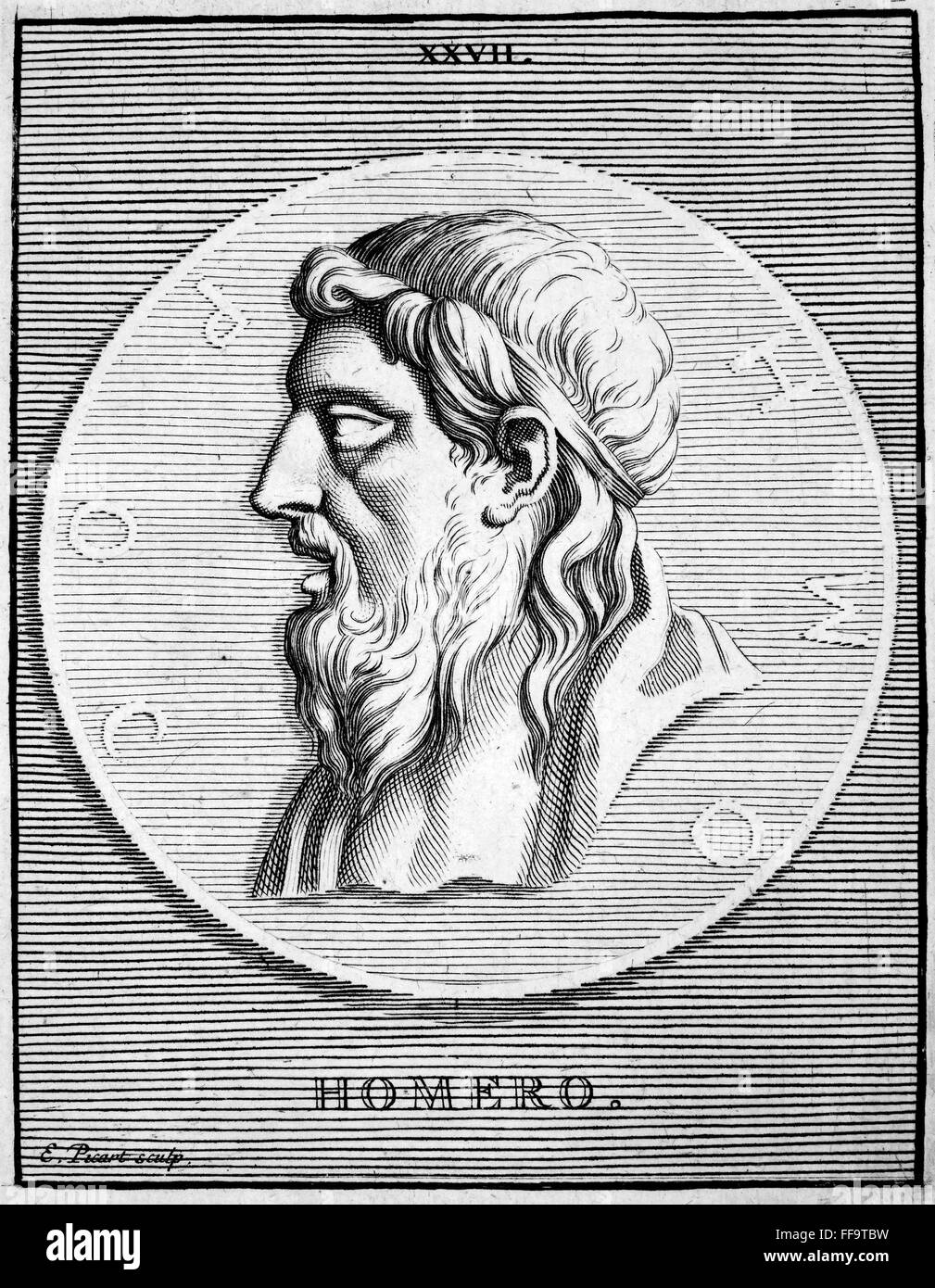 HOMER (fl. 850 B.C.). /nGreek poet. Copper engraving, 18th century ...