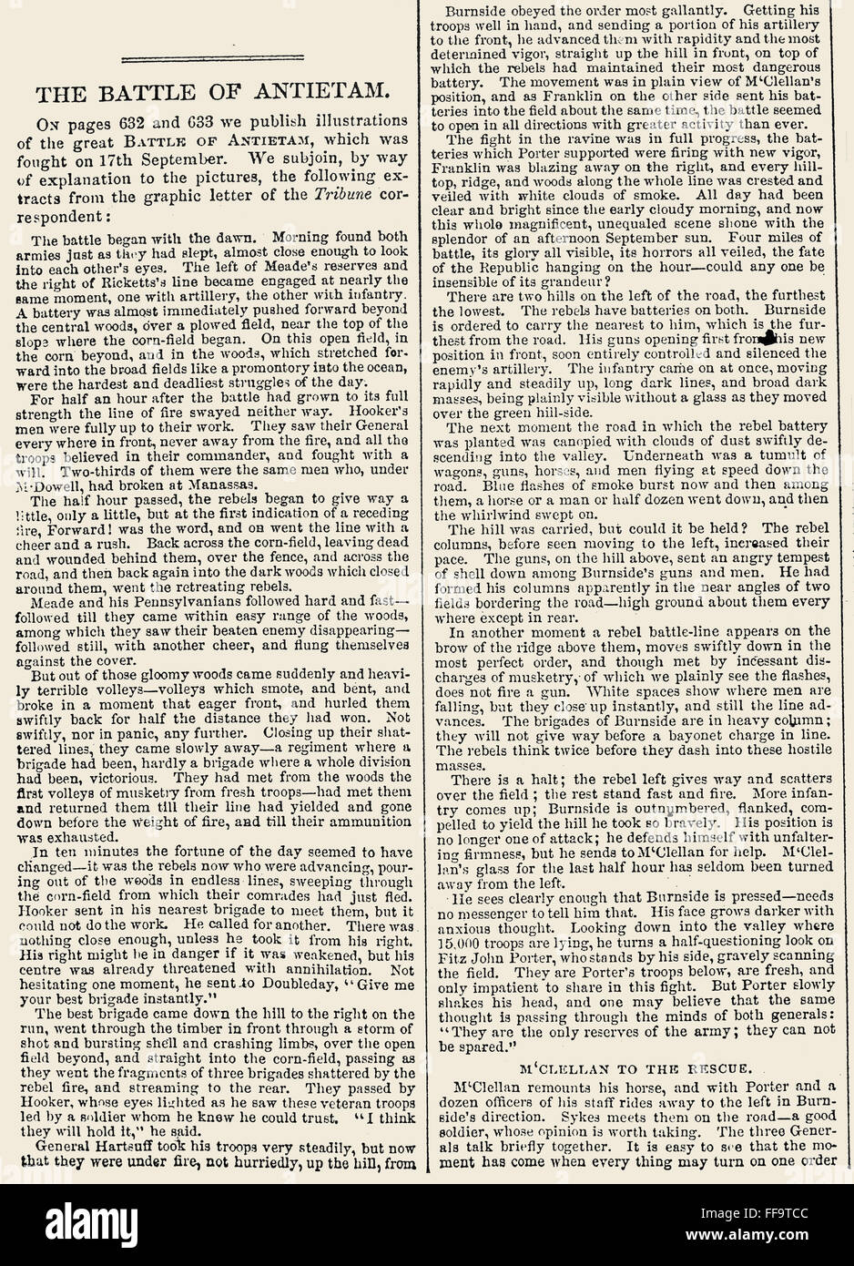 CIVIL WAR: ANTIETAM, 1862. /nHeadline and beginning of an article about ...